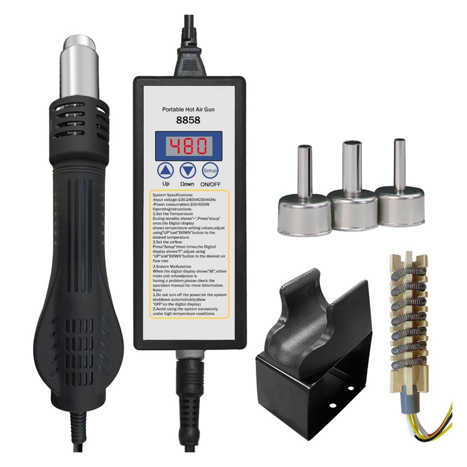 Hot air gun 8858 Micro Rework soldering station LED Digital Hair dryer ...