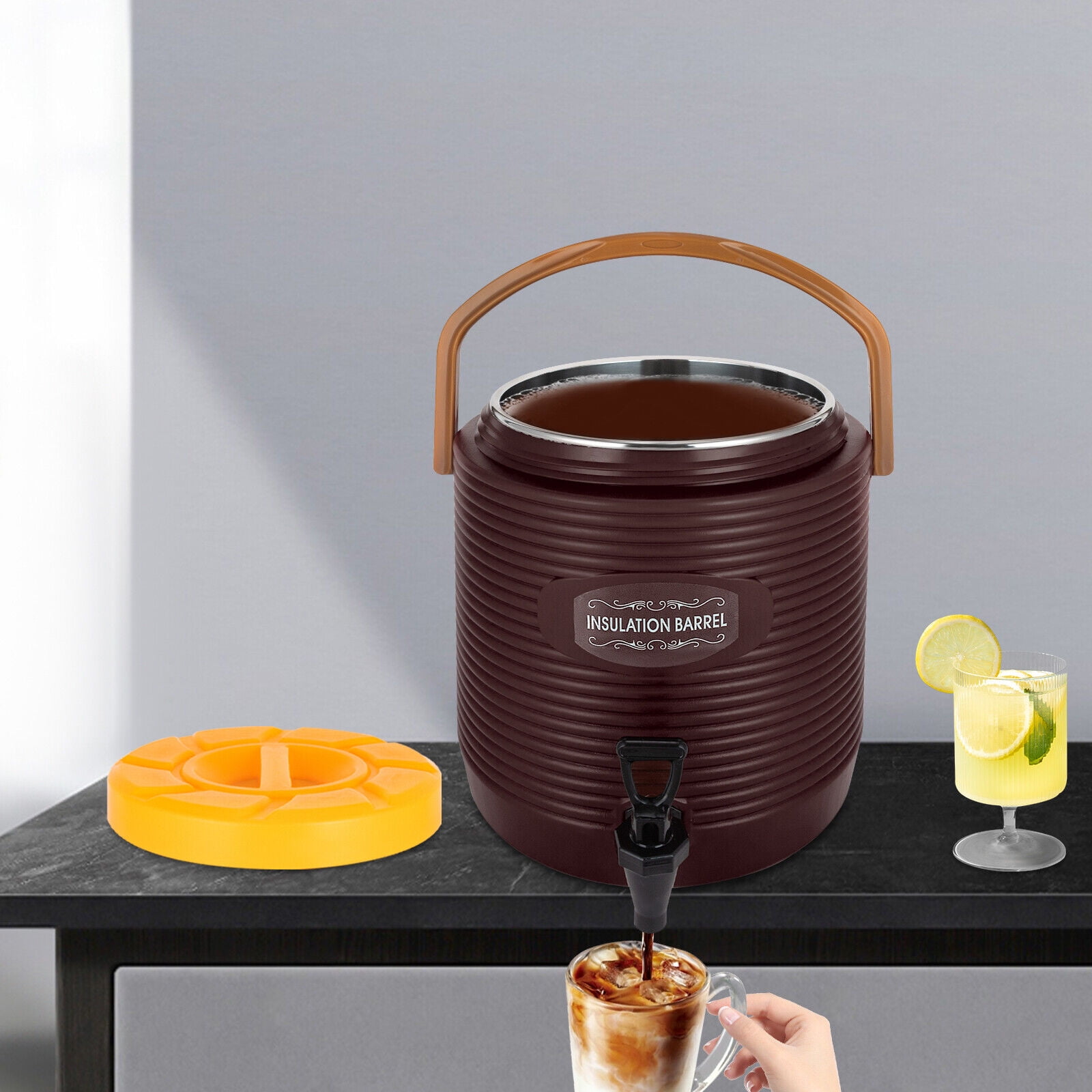 Hot and Cold Drink Dispenser, Modern Brown Insulated Beverage Dispenser ...