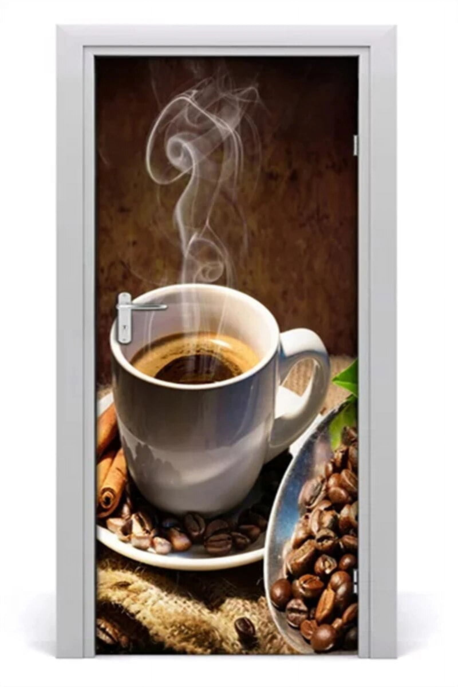 Hot coffee drink theme door wallpaper stickers Coffee bean door ...