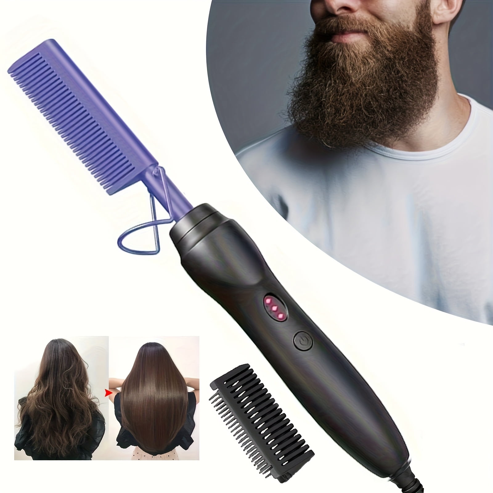 Hot comb hair straightener, electric comb, portable travel anti-burn ...