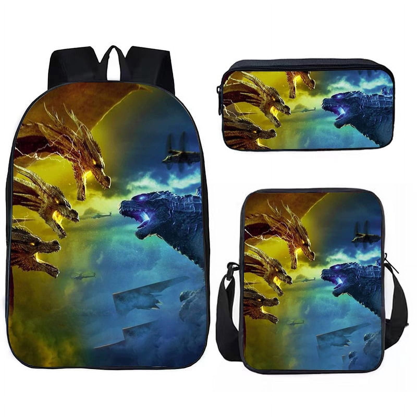 Hot new Godzilla school bag + pen bag + satchel three sets, children ...