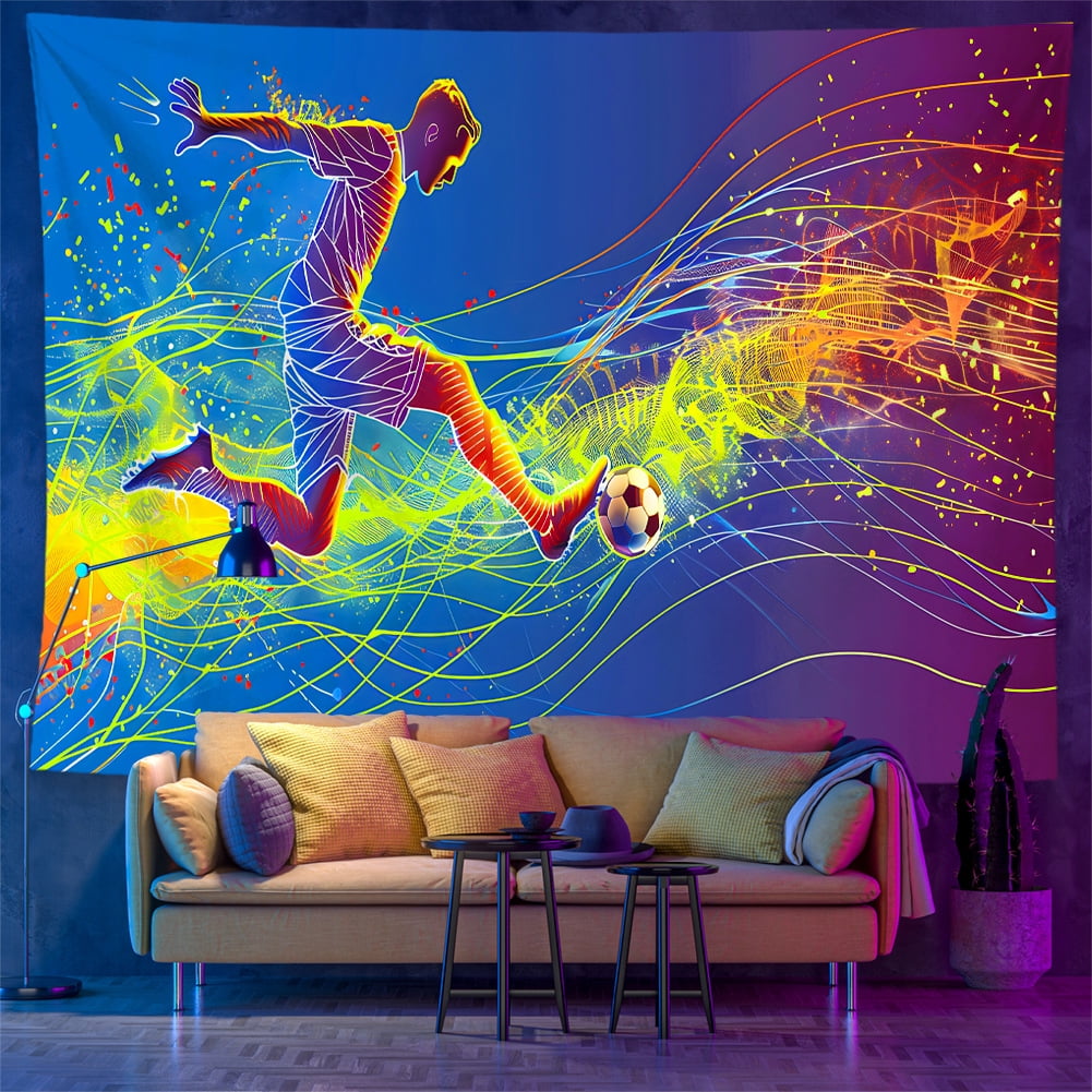 Hot new UV fluorescent athlete tapestry, cartoon DIY color football ...