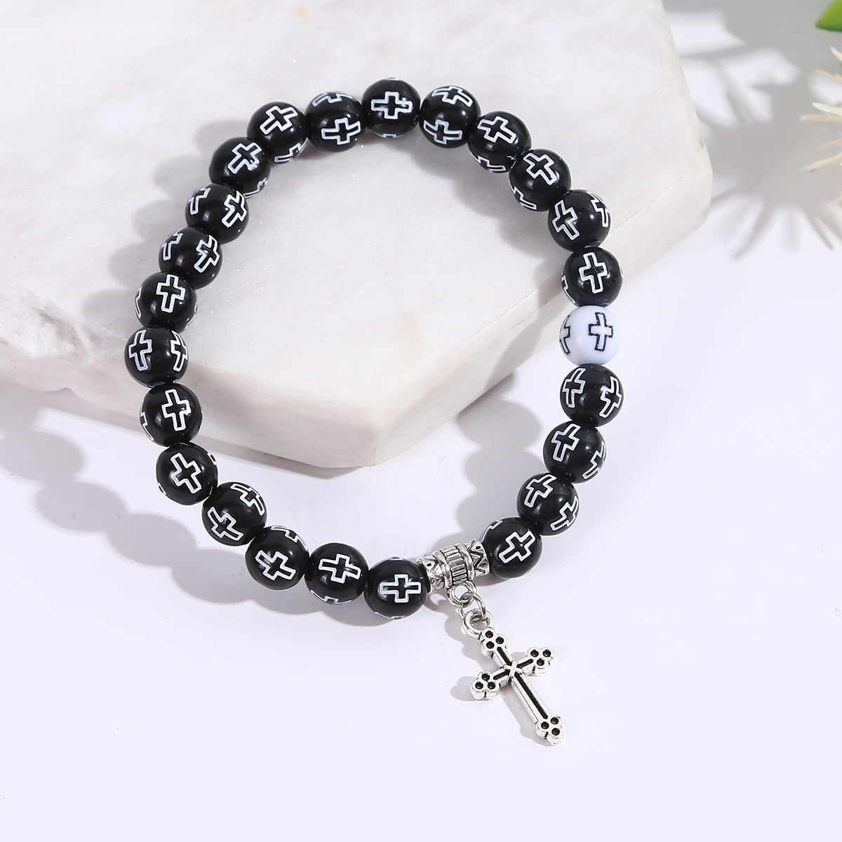 Hot sale black and white cross bead bracelet cross bracelet male and ...