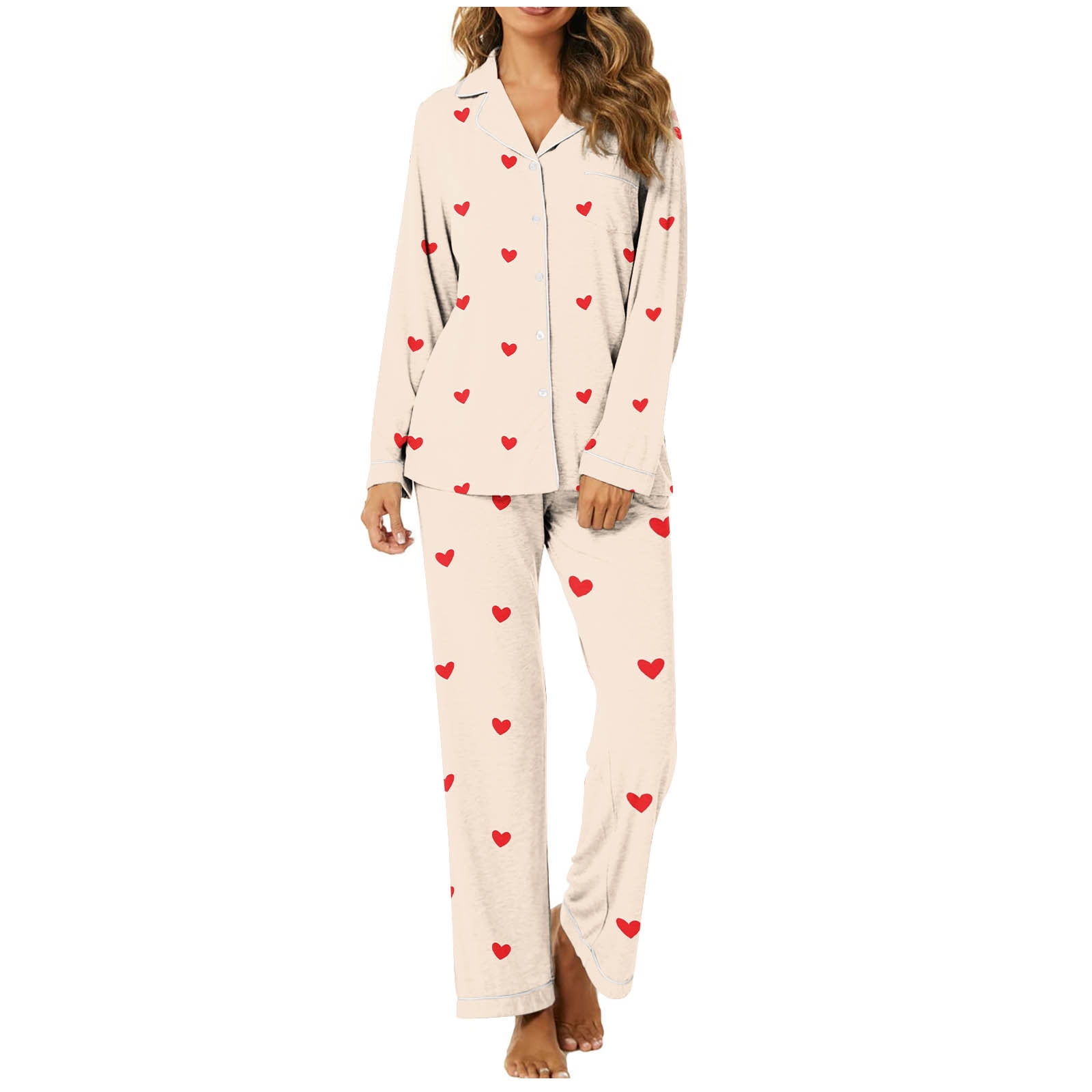 Hot6sl 2 Piece Pajamas Women Pajamas Set Button Down Sleepwear Long ...