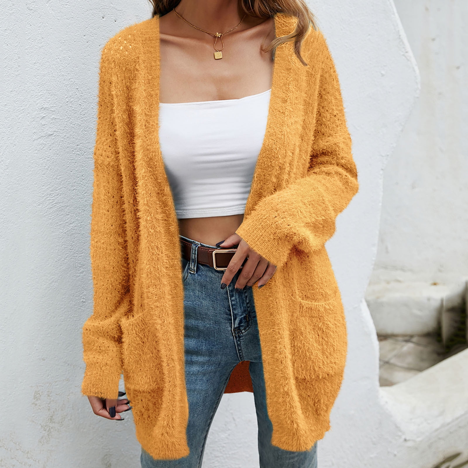 Hot6sl Holiday Sweaters for Women 2025 Women's Casual Solid Color Open ...