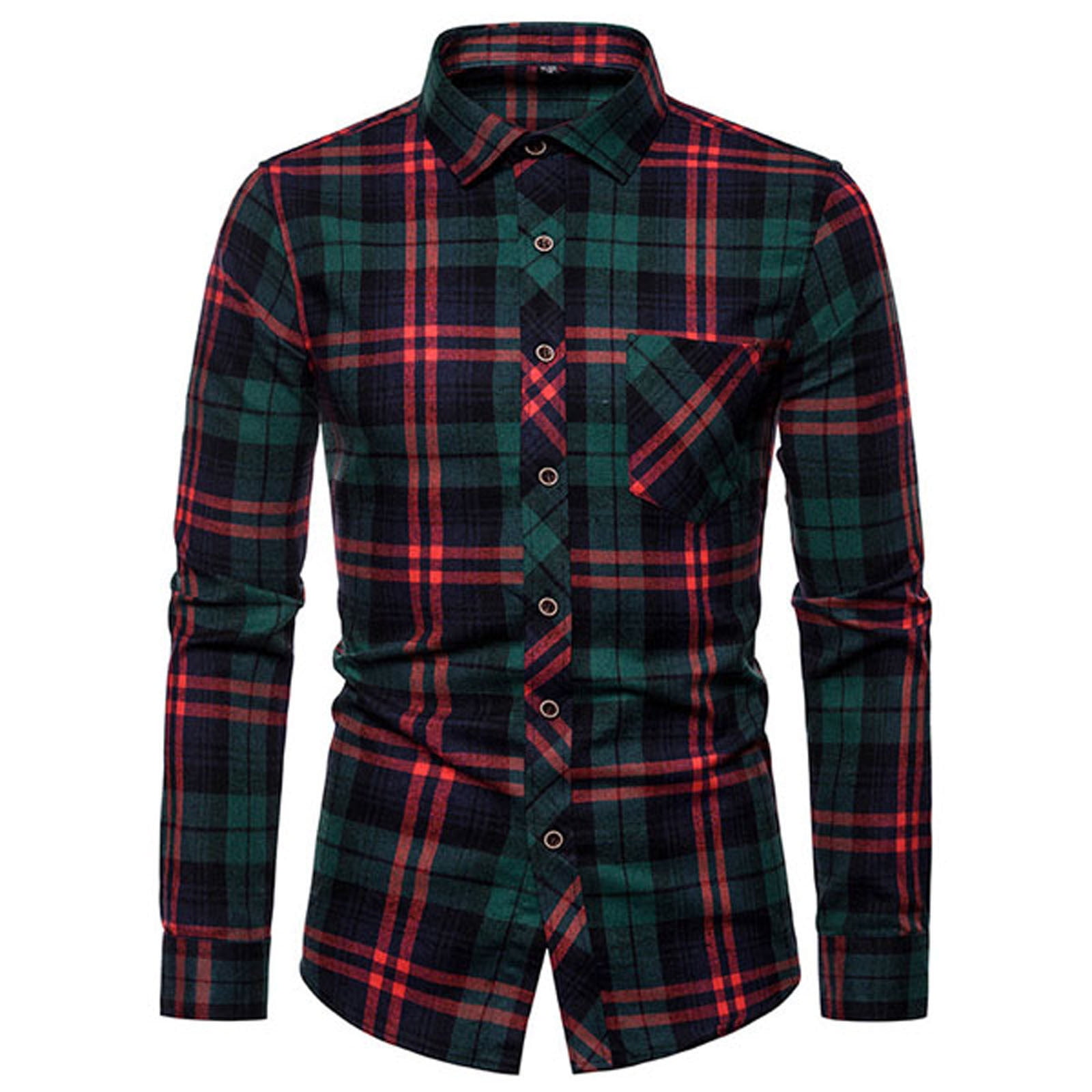 Hot6sl Men's Plaid Shirt Causal Flannel Plaid Shirts Long Sleeve Button ...