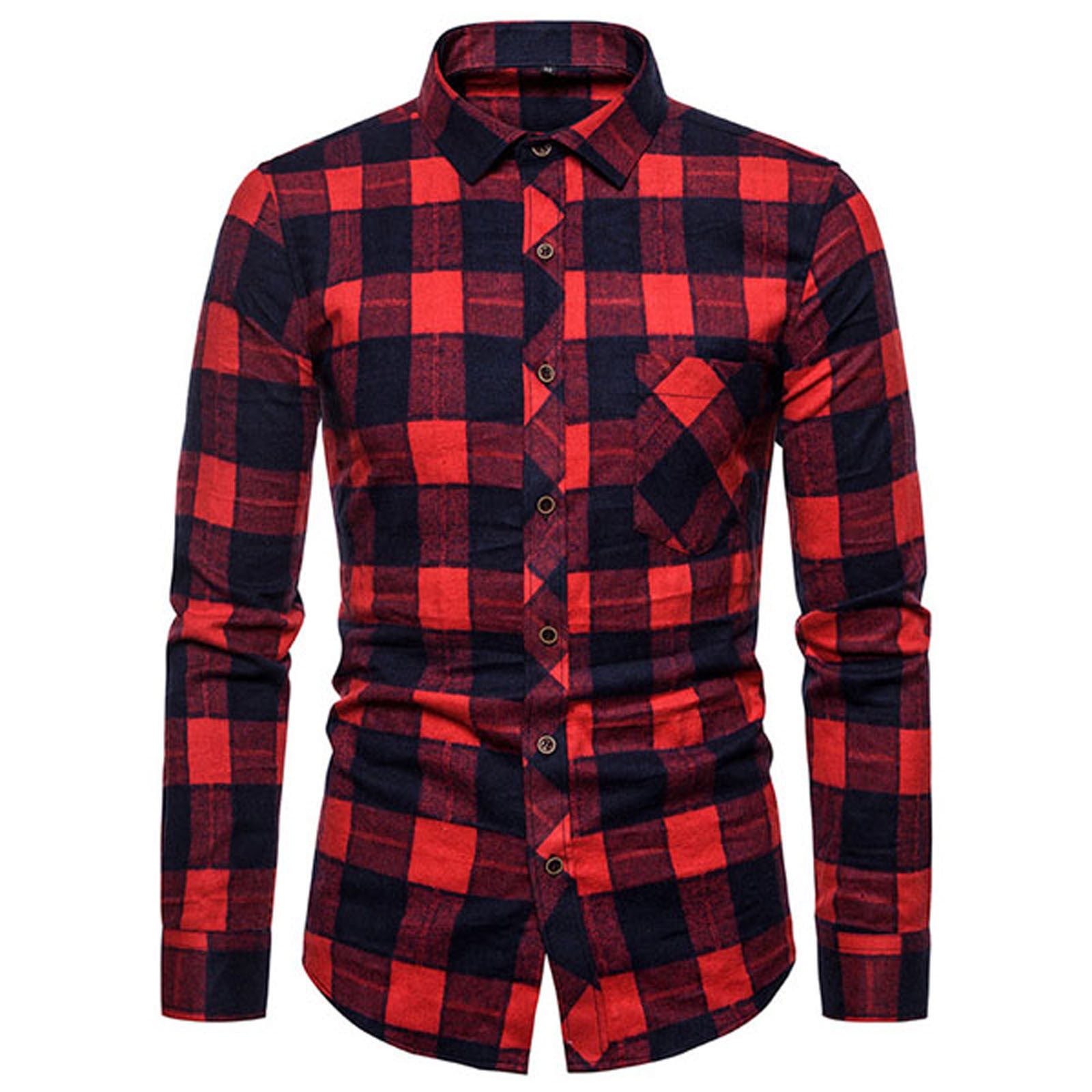 Hot6sl Men's Plaid Shirt Causal Flannel Plaid Shirts Long Sleeve Button ...