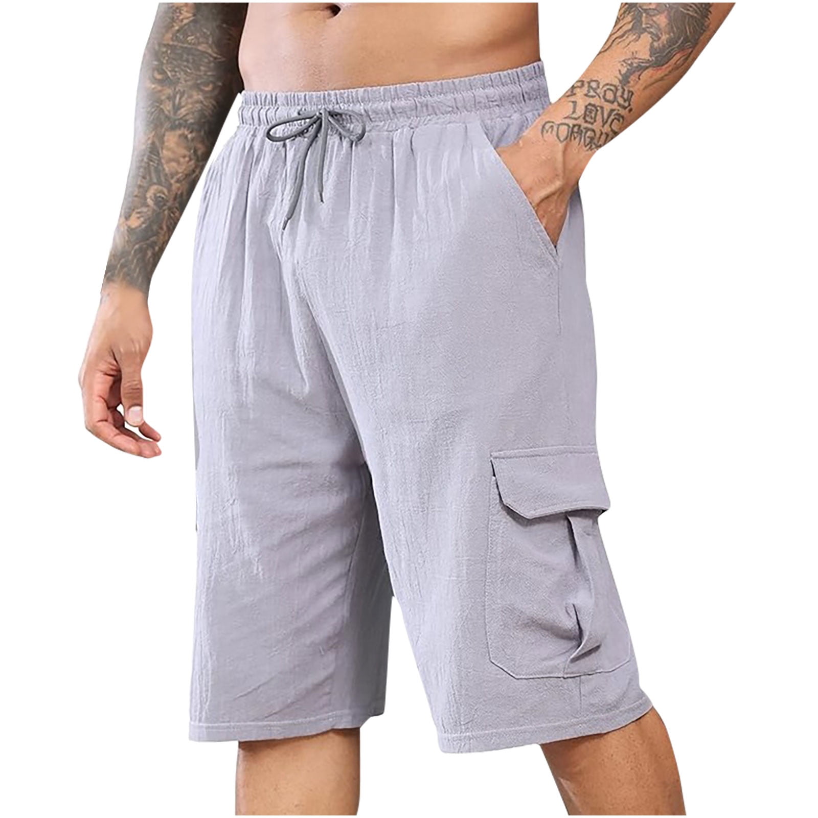 Hot6sl Mens Shorts Cargo Oversized Solid Color High Waist Beach Shorts ...