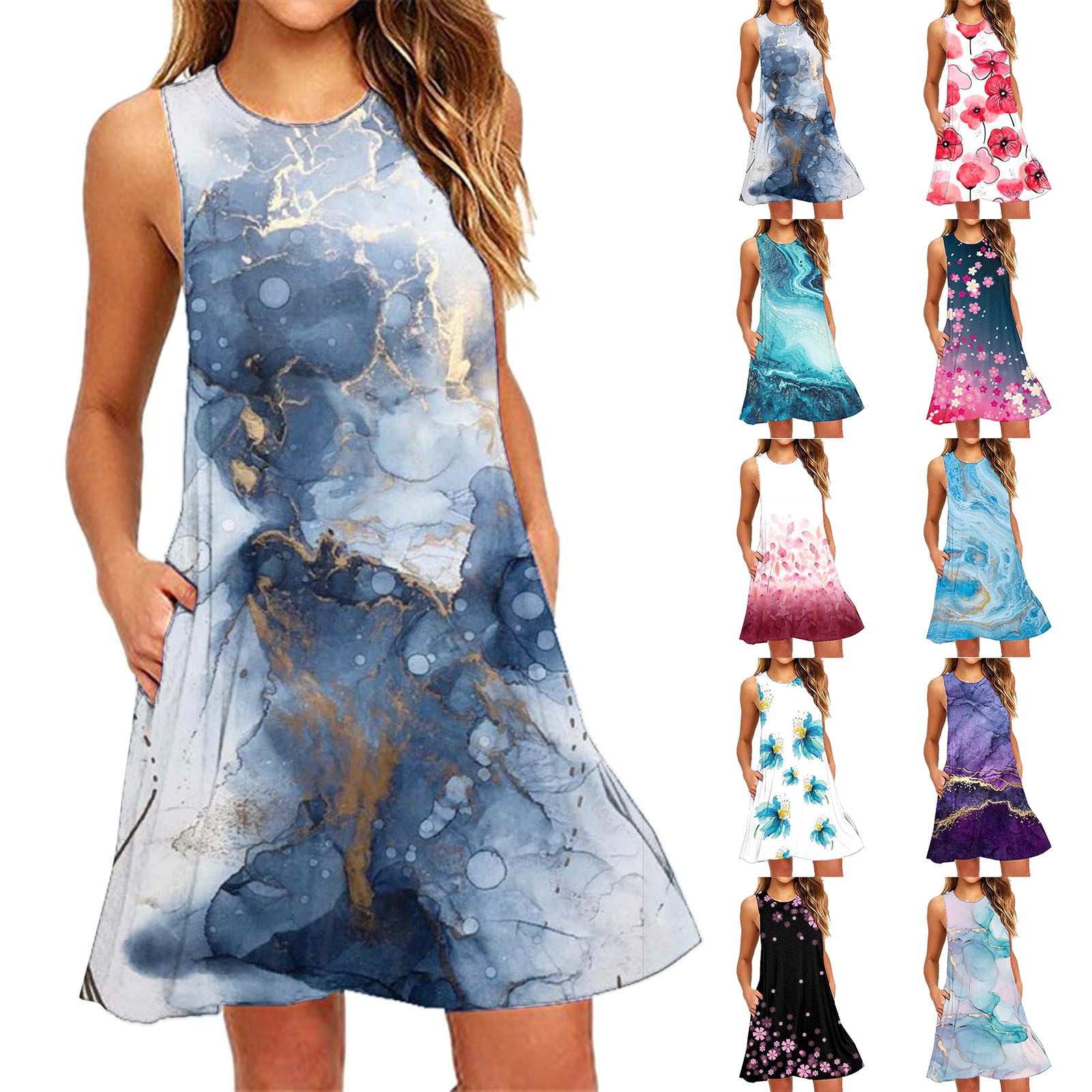 Sundresses for Women 2023 Summer Dresses Beach Floral Tshirt Sundress ...