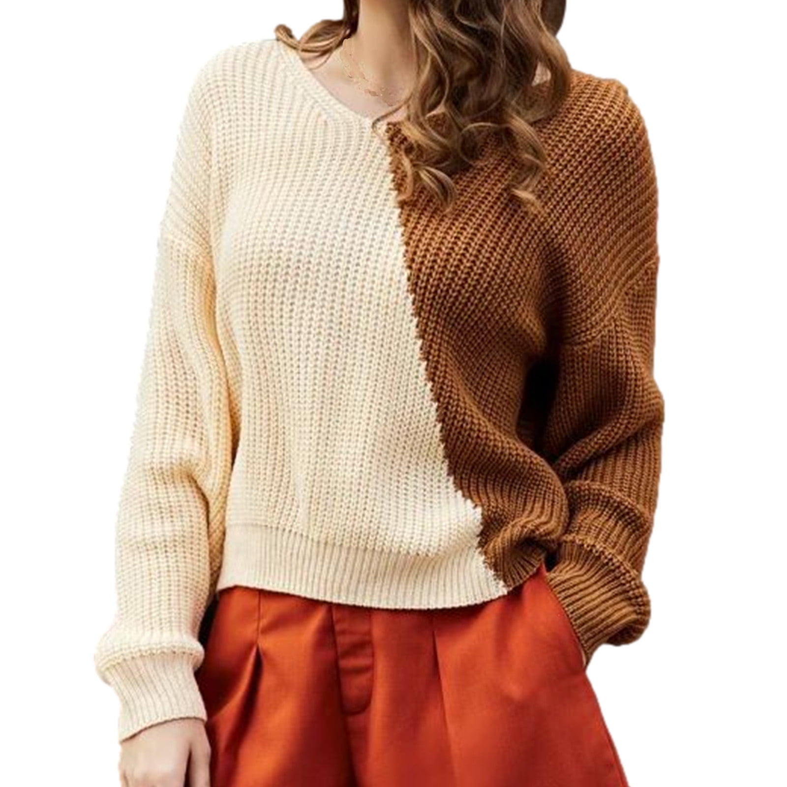 Hot6sl Winter Sweaters Winter Essential V-Neck Long Sleeve Stretchy ...