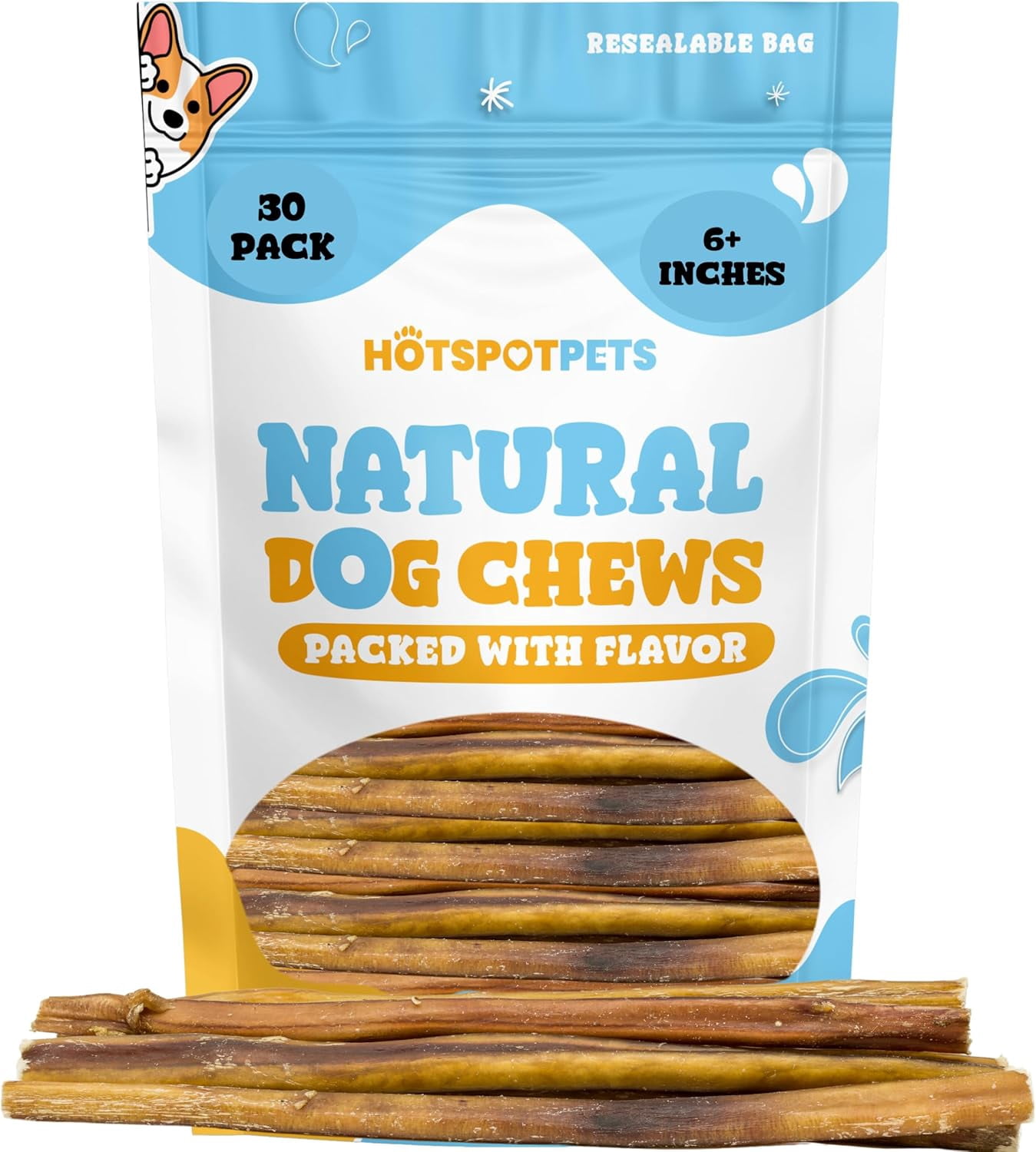 HotSpot Pets All Natural Bully Sticks, 6 Inch - 30 Pack, Long Lasting ...