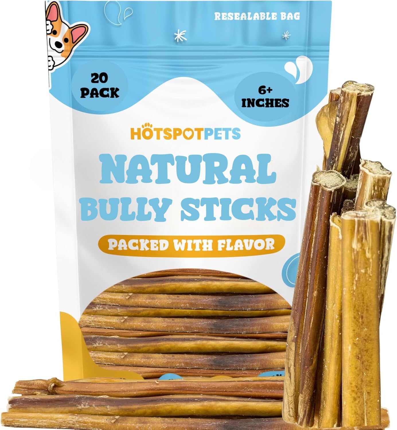 HotSpot Pets All Natural Bully Sticks 6 Inch - 20 Pack - Walmart.com