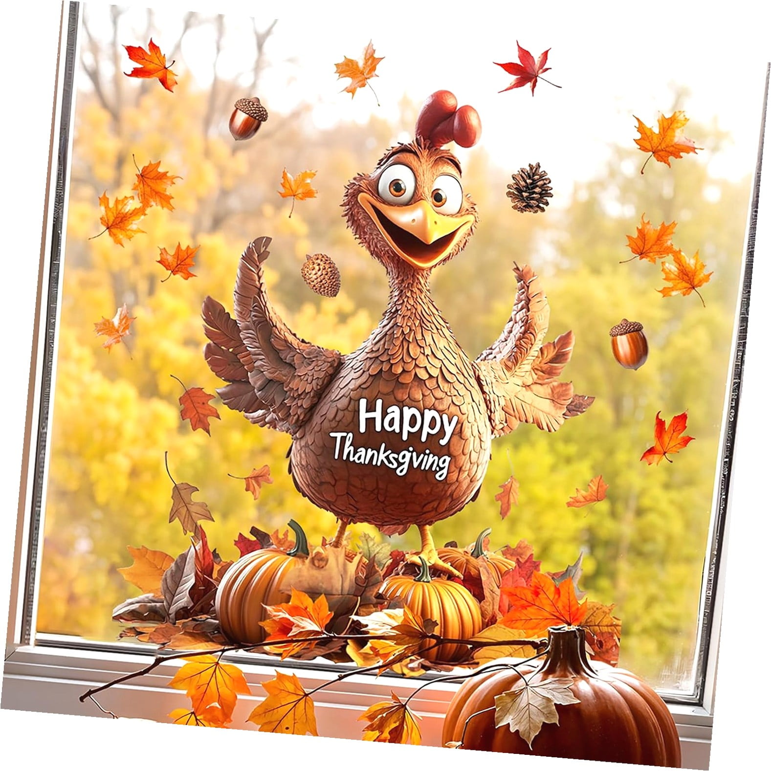 Hotbar 1 Sheet Thanksgiving Window Clings Autumn Maple Pumpkin Turkey ...