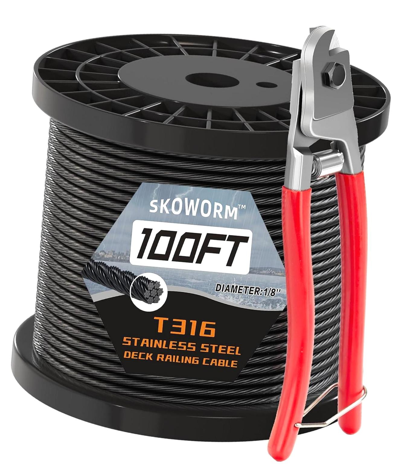 Hotbar 100FT T316 Steel Cable Railing with Cutter, 1/8 Deck Railing ...