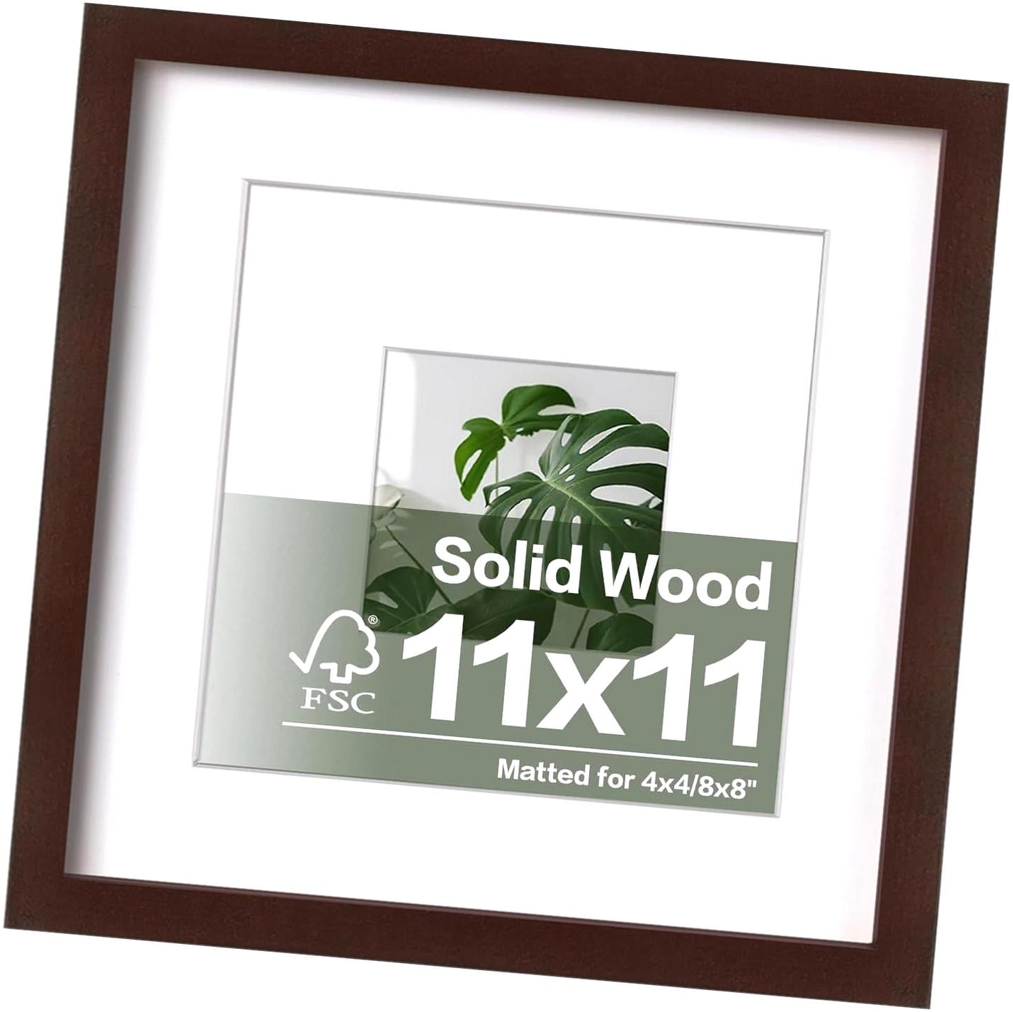 Hotbar 11x11 Solid Wood Picture Frame with Plexiglass, for 4x4/8x8 Photos with Mat or 11x11 ...