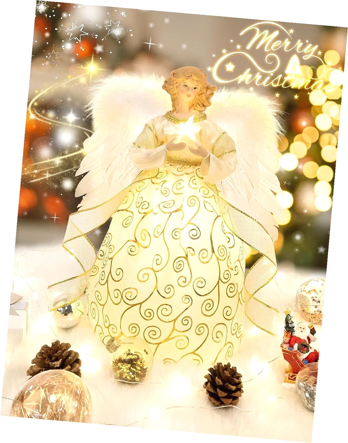 Hotbar 12'' Tree Topper with White and Skirt, Christmas Tree Topper ...