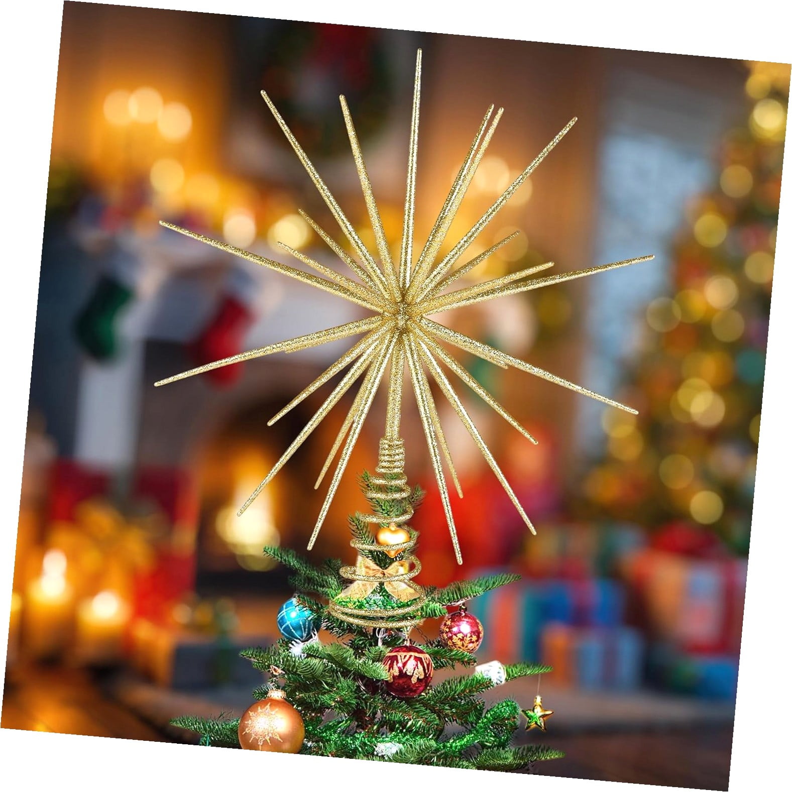 Hotbar 13.8 Inch Christmas Burst Tree Topper Glittered 3D Burst Plastic ...