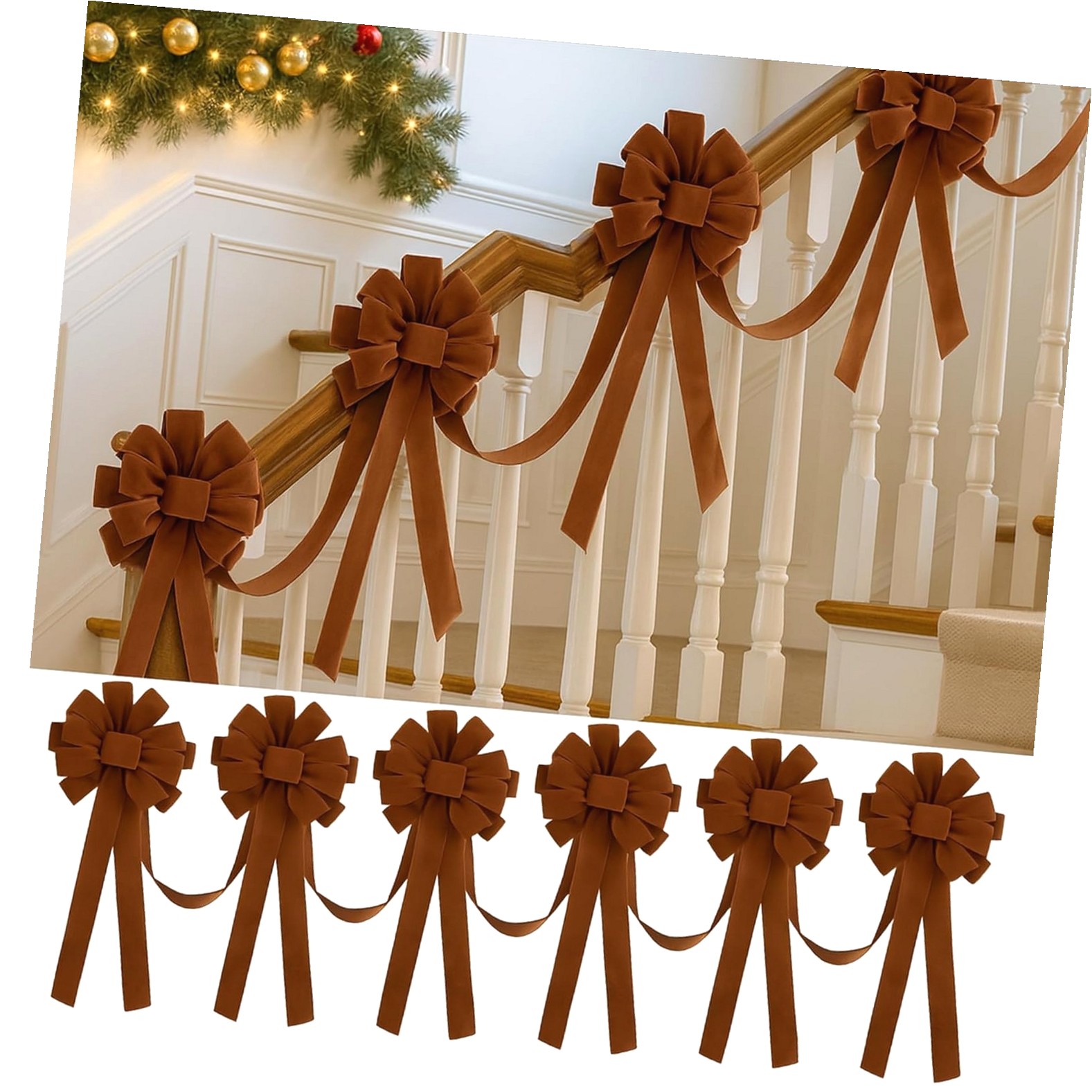 Hotbar 14 ft Christmas Bows Garland for Stairs Decoration Xmas Fence 6 ...