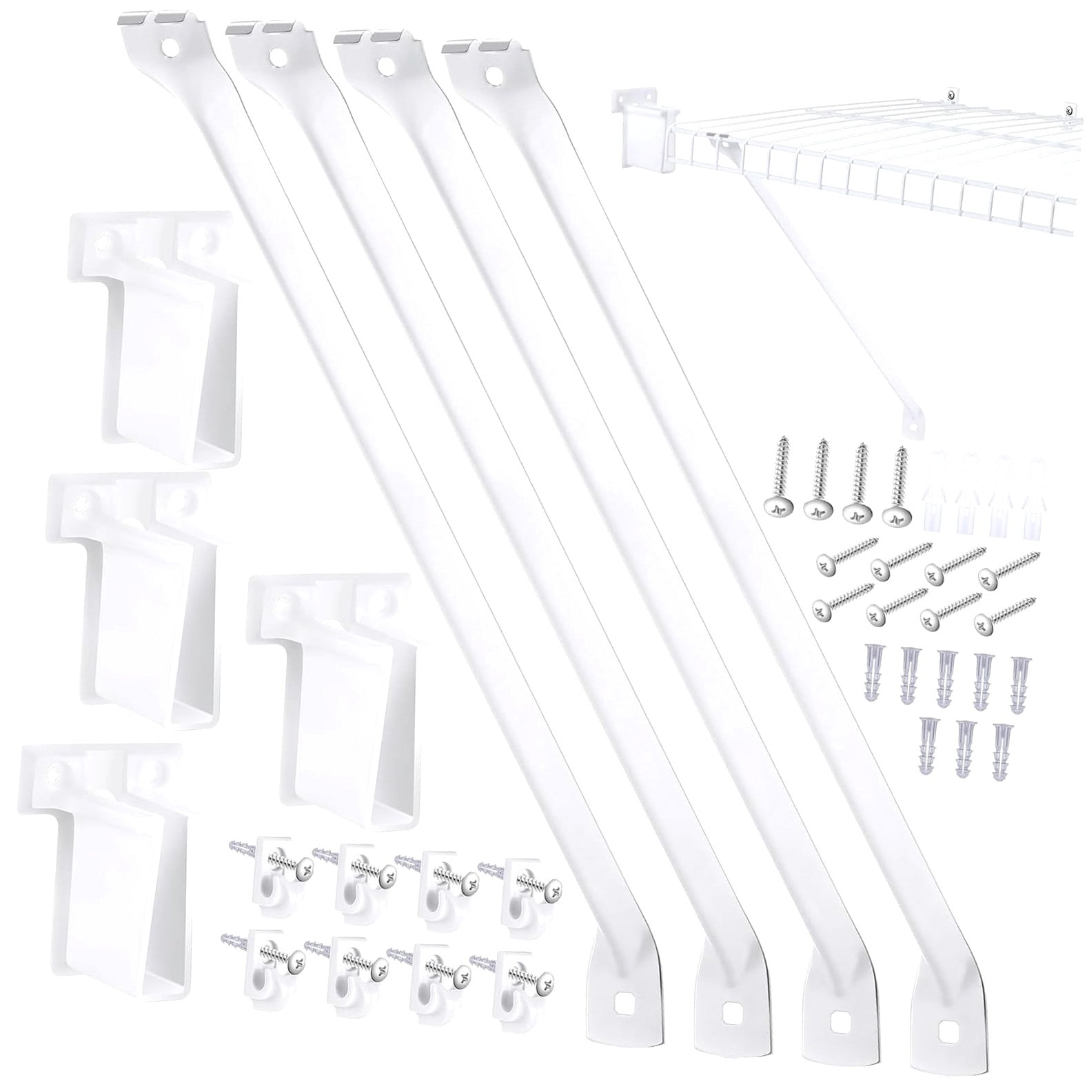 Hotbar 16 Pcs 12 Inch Wire Brackets Kit, Include 4 Closet Brace 8 White ...