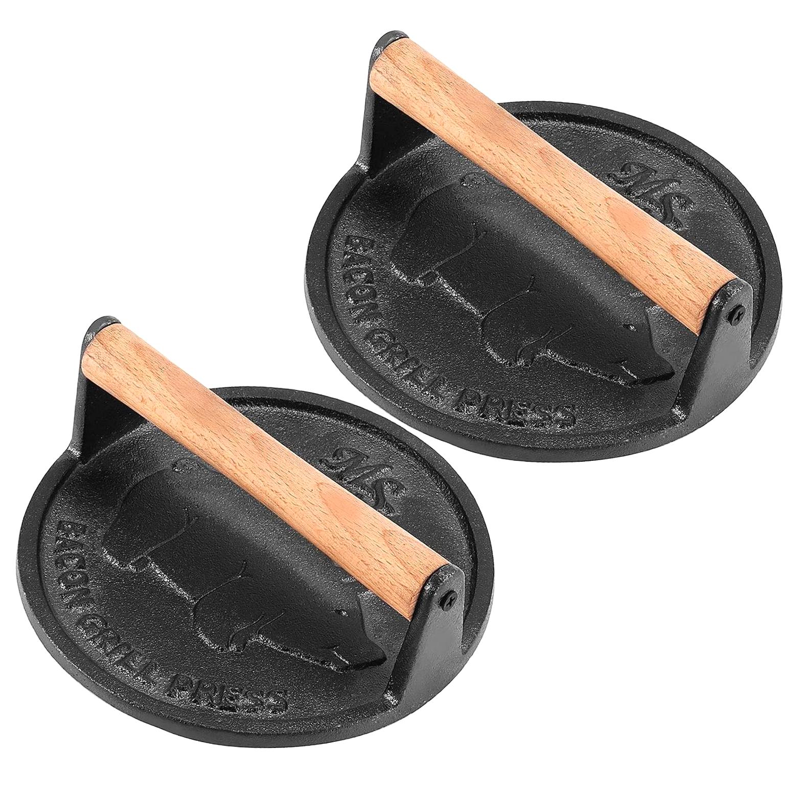 Hotbar 2 Pack 7 Inch Cast Iron Grill Press, Circular Bacon Press with ...