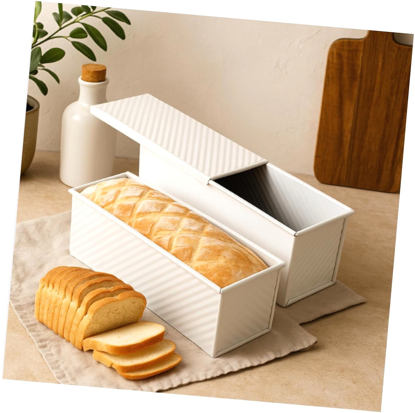 Hotbar 2-Pack Beige Pullman Loaf Pan with Lid, Long Nonstick Bread Pan ...