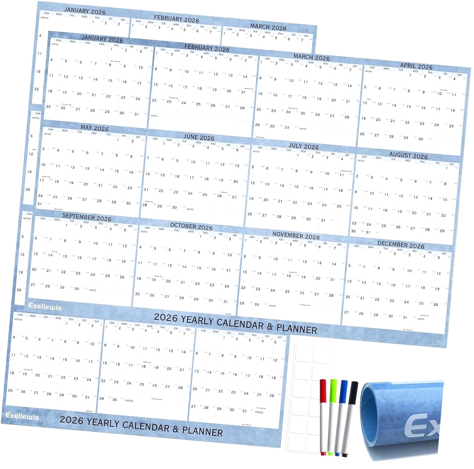 Hotbar 2026 Wall Calendar 32" 48", Large Rolled Wet Wall Calendar 12 ...