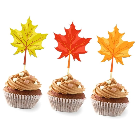 Hotbar 24 Pcs Maple Cupcake Toppers for Fall Theme Decorations, Fall ...