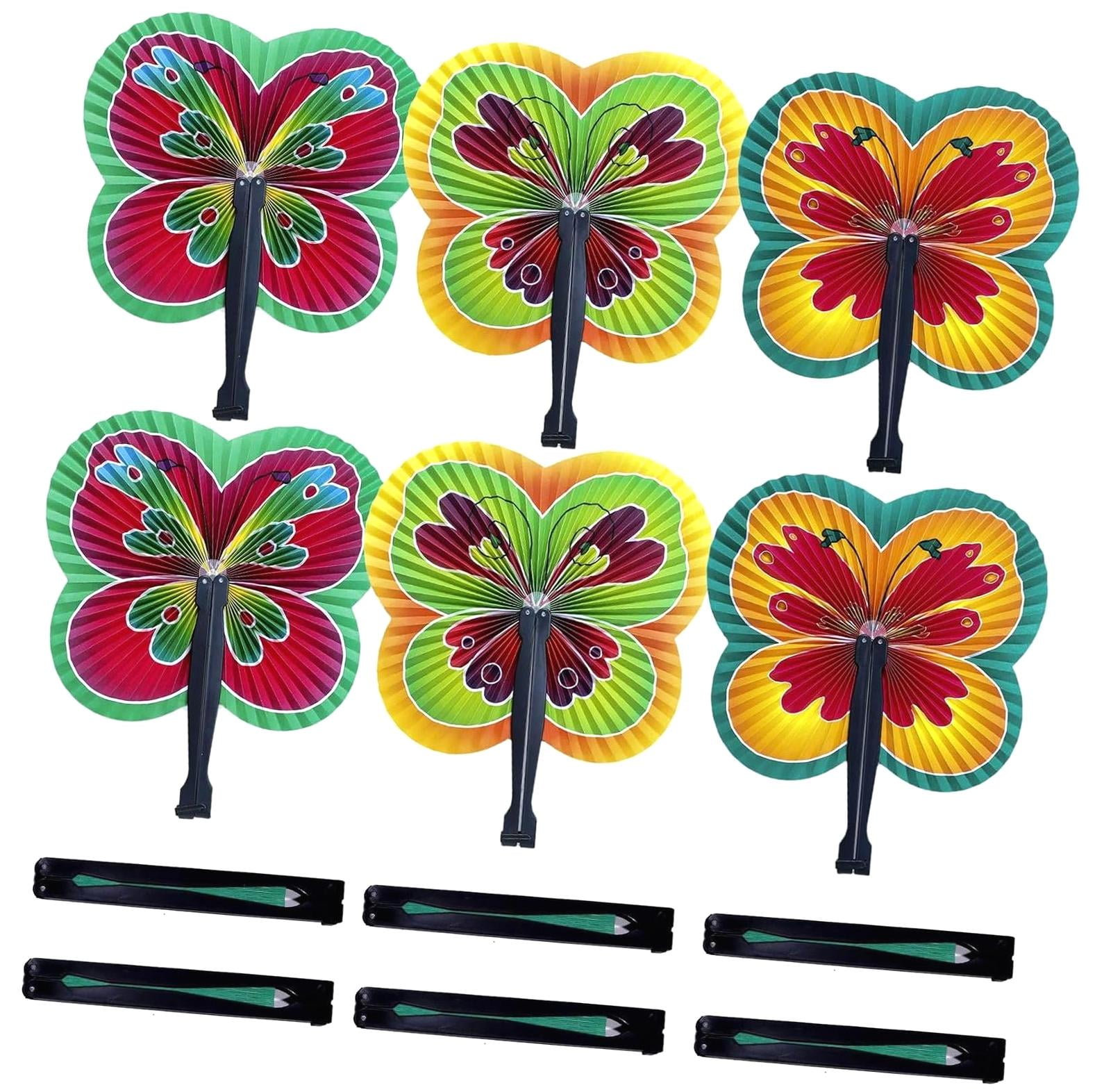 Hotbar 24 Pieces Folding Hand Paper Fans Handheld, Butterfly ...