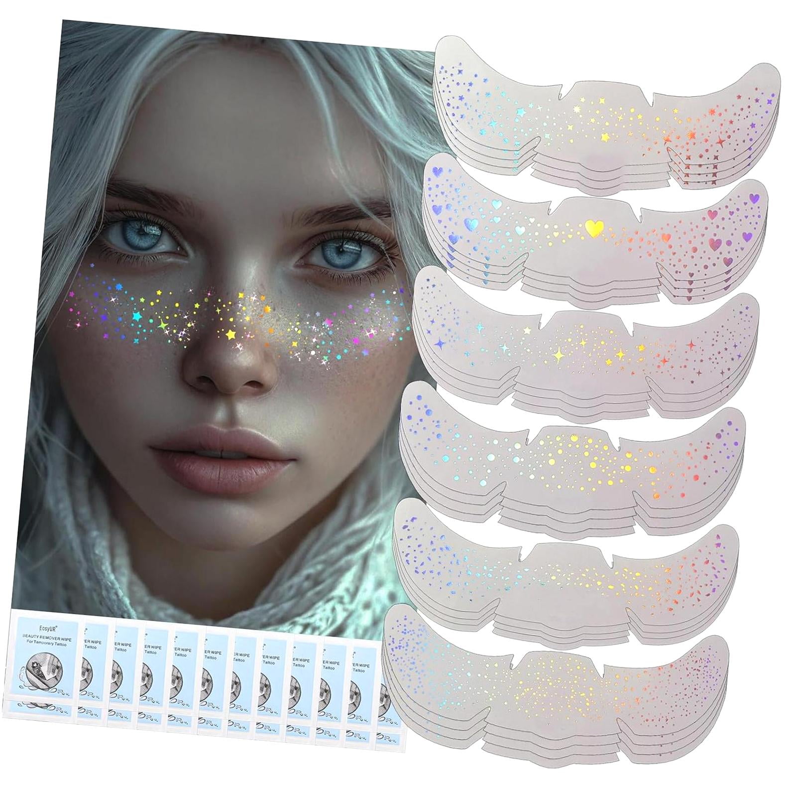 Hotbar 24 Pieces Holographic Multichrome Glitter Freckles Face Tattoo, Sparkling Face Glitter ...