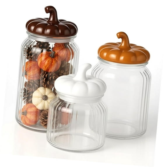 Hotbar 3-Piece Autumn Jar with Pumpkin Lid Fall Candy Jar Container ...