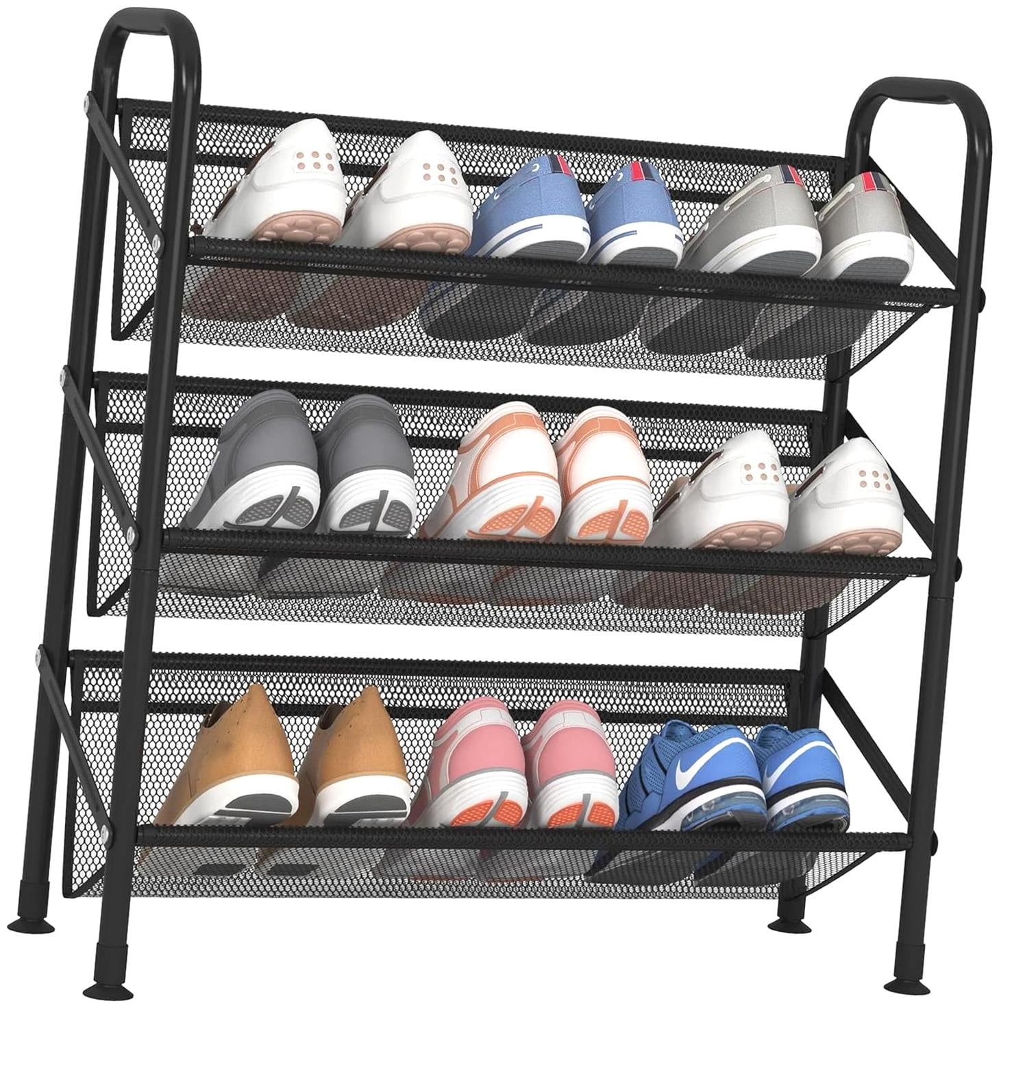 Hotbar 3 Tier Shoe Rack for Closet, Mesh Fabric Narrow Metal Shoe ...