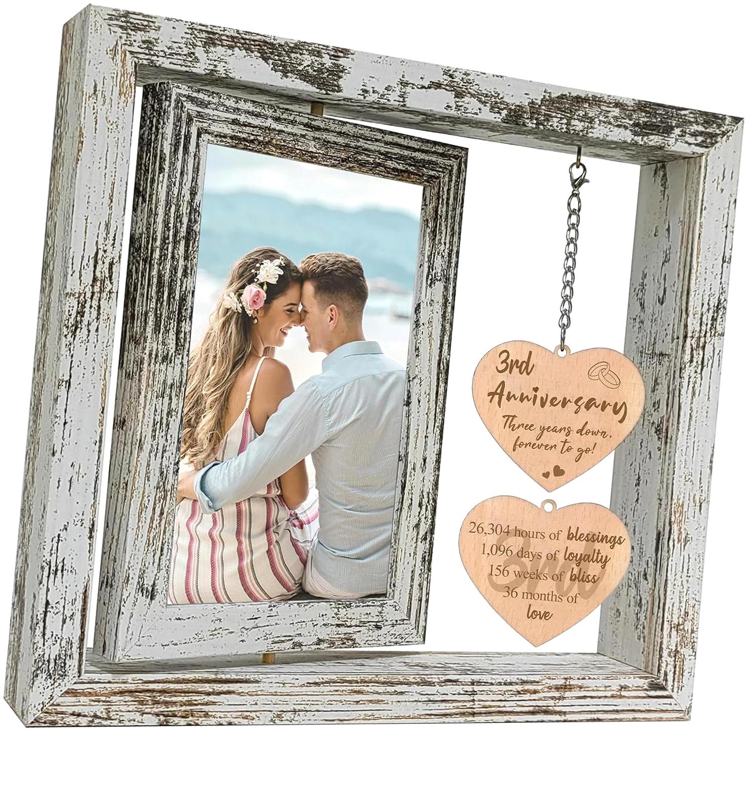 Hotbar 3 Year Anniversary Rotating Picture Frame for Her, 3rd Marriage ...