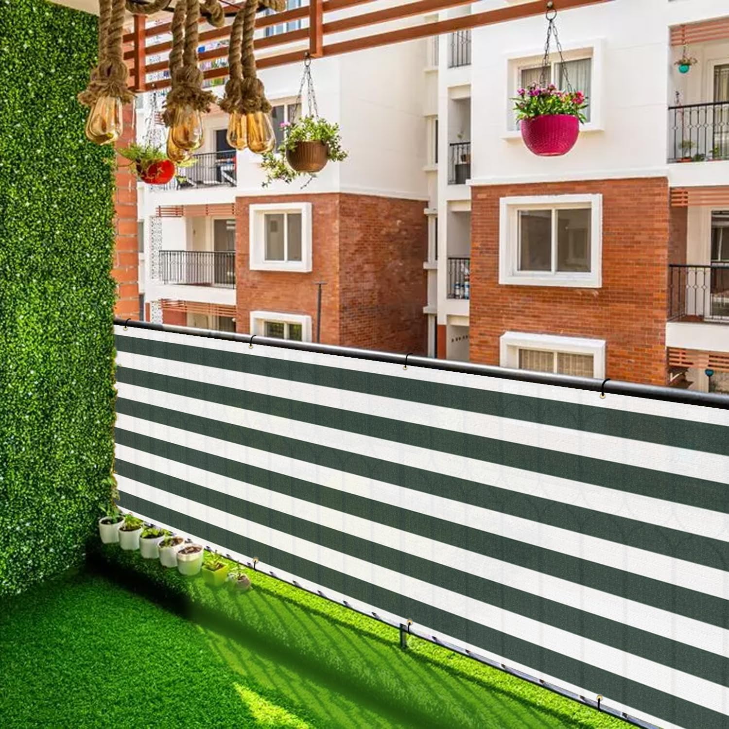 Hotbar 3'x12' White Balcony Privacy Mesh Screen, UV Protective Shade ...