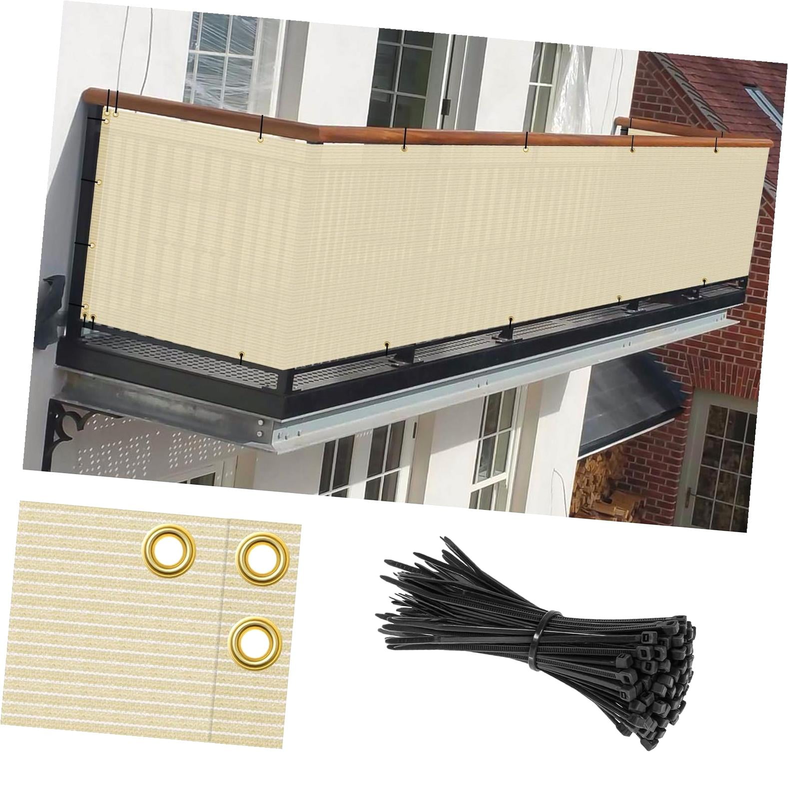 Hotbar 3'x17' Beige Balcony Privacy Mesh Screen, UV Protective Shade ...