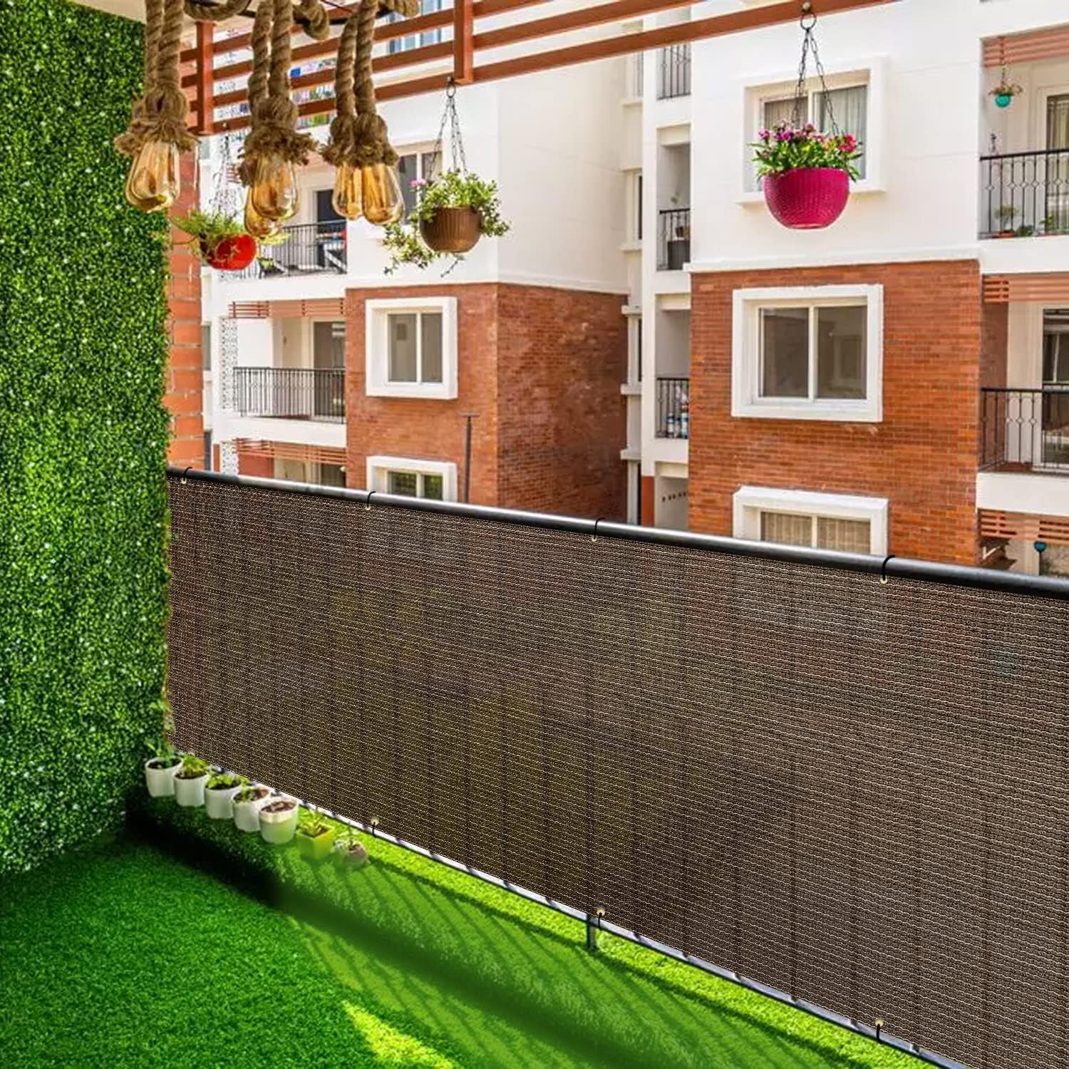Hotbar 3'x29' Brown Balcony Privacy Mesh Screen, UV Protective Shade ...
