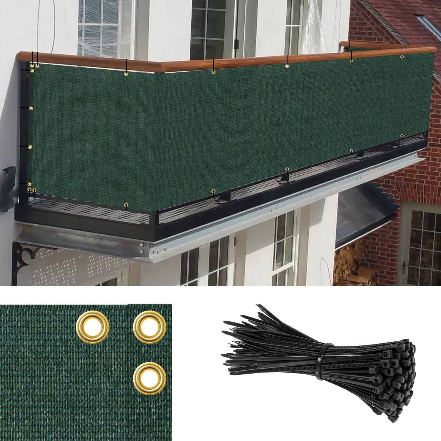 Hotbar 3'x38' Balcony Privacy Mesh Screen, UV Protective Shade Net for ...