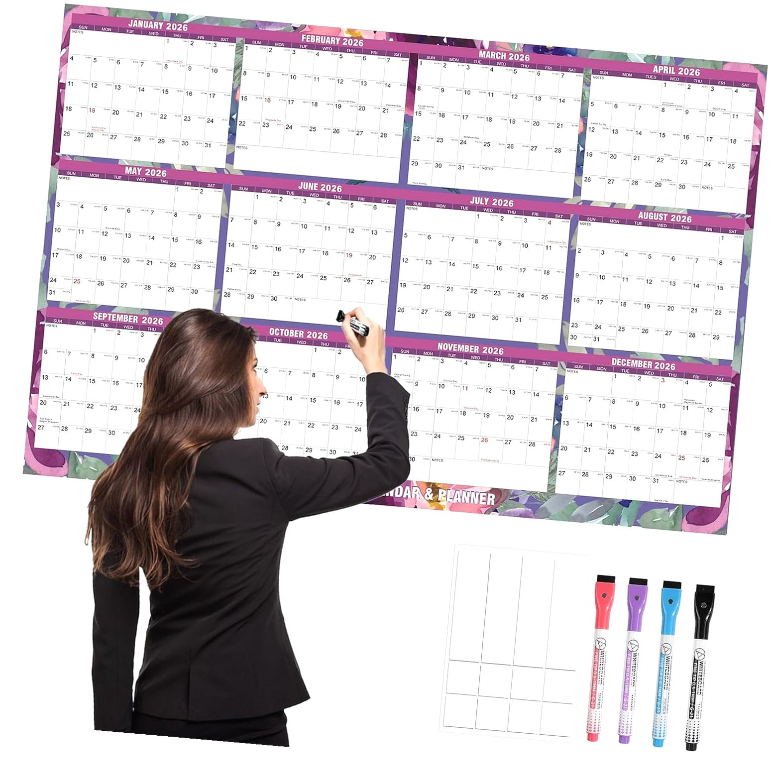 Hotbar 32" 48" 2026 Wall Calendar Large Calendar for Wall Erasable ...
