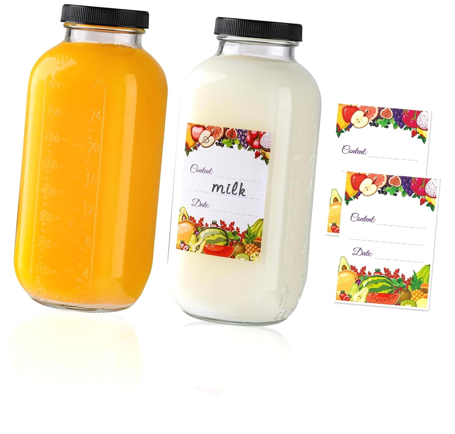 Hotbar 32oz Square Glass Bottles - 2 Pack, Clear Empty Milk Bottles for ...
