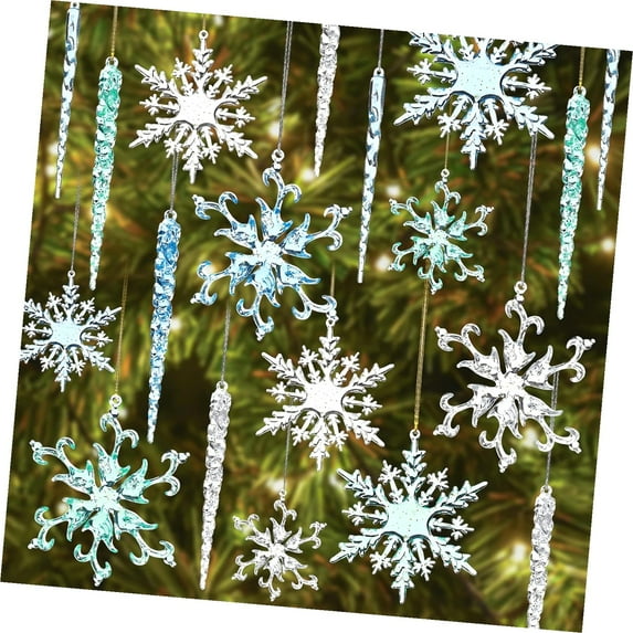 Hotbar 36PCS Acrylic Snowflakes Icicles Hanging Ornaments – Blue and Clear Tree Ornaments, 3 ...