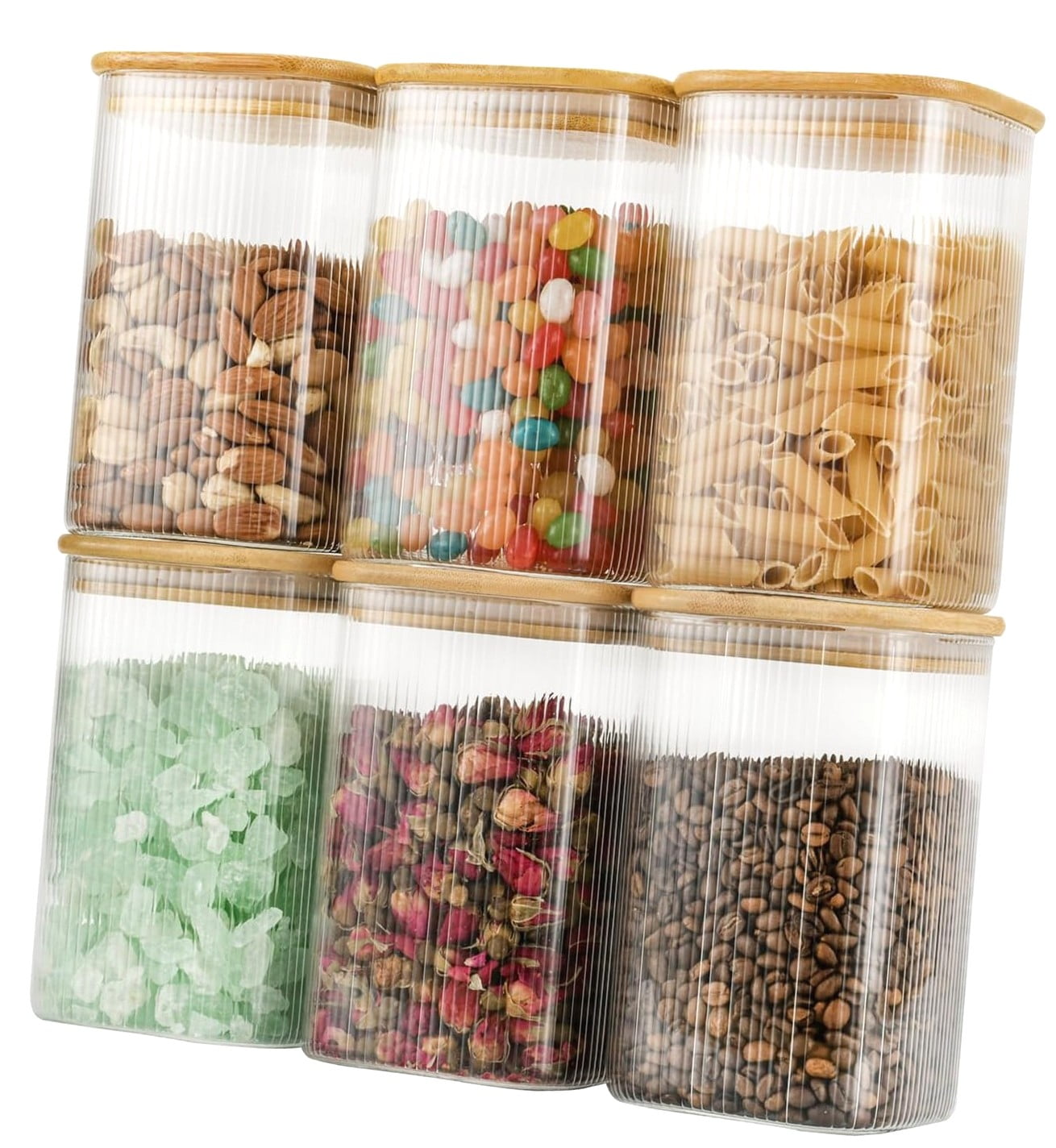 Hotbar 37oz Airtight Square Storage Canisters with Set of 6 (1100ml) Striped Stackable ...