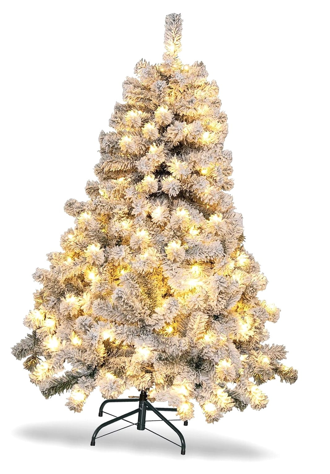 Hotbar 4.5 FT Pre-Lit Snow Flocked Christmas Tree, Artificial Hinged ...