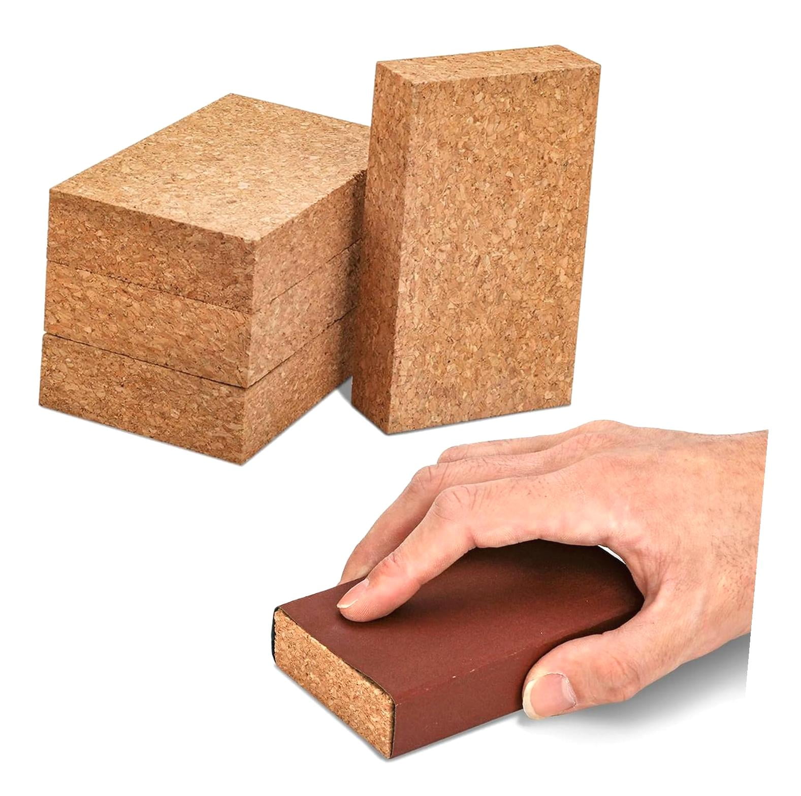Hotbar 4 Pack Cork Sanding Block, 3-8/9" x 2-3/8" x 7/9" Sandpaper Block, Sand Paper Block ...