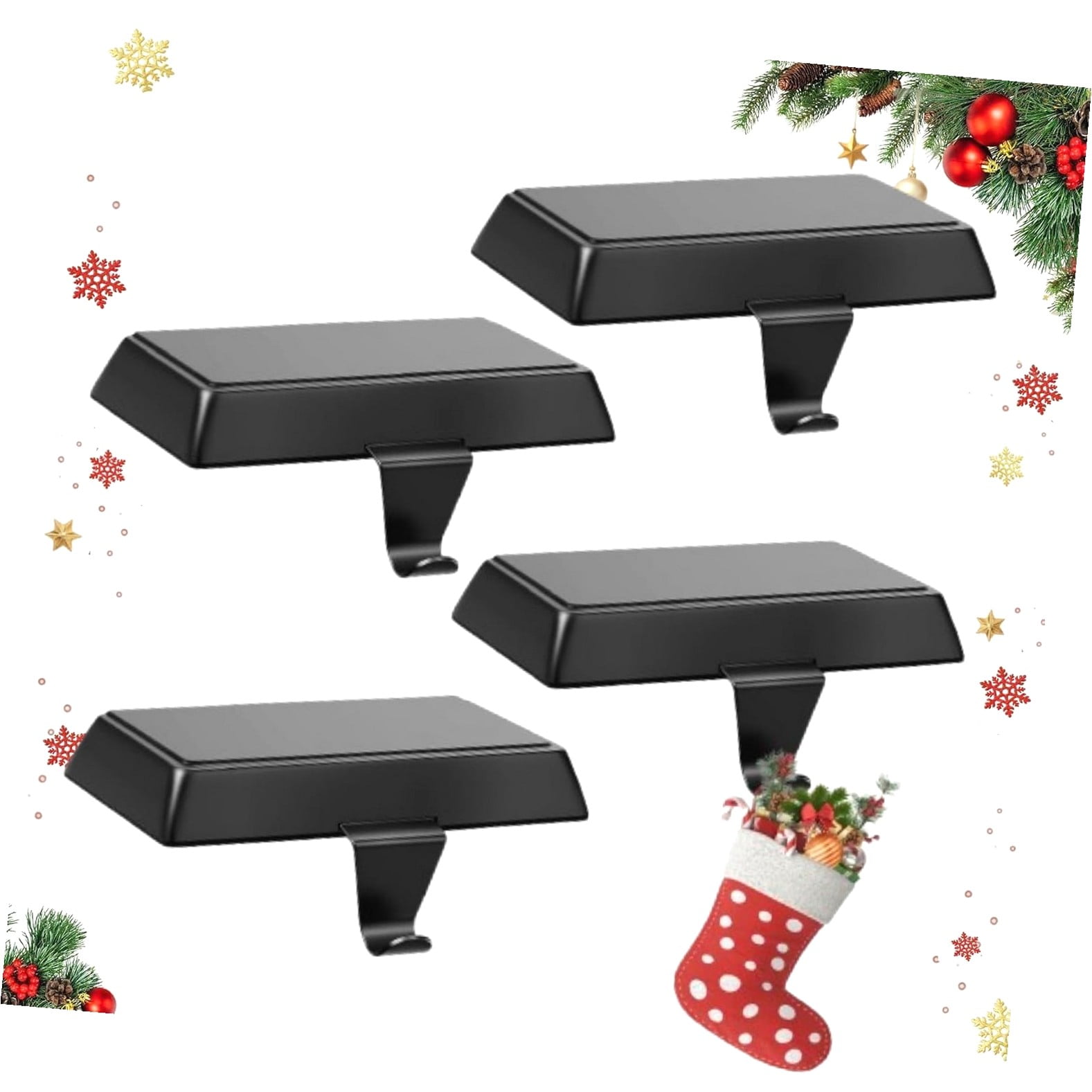 Hotbar 4 Pack Metal Christmas Stocking Holders for Mantle, Weighted ...