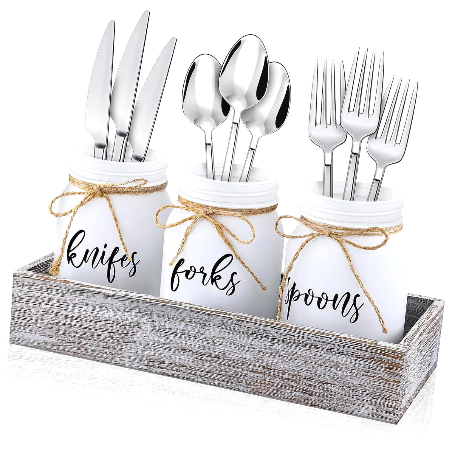 Hotbar 4 Piece Silverware Utensil Organizer with Wooden Tray for ...