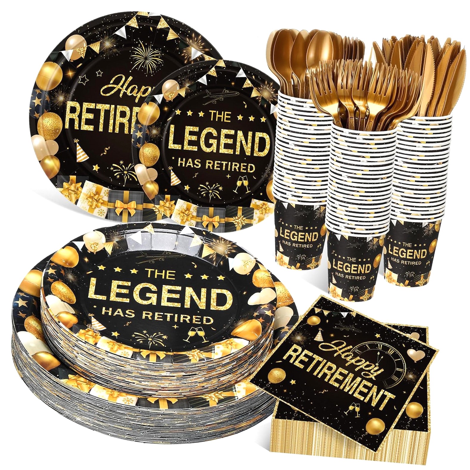Hotbar 400 Pcs Happy Retirement Party Supplies for 50 Guests and Golden ...