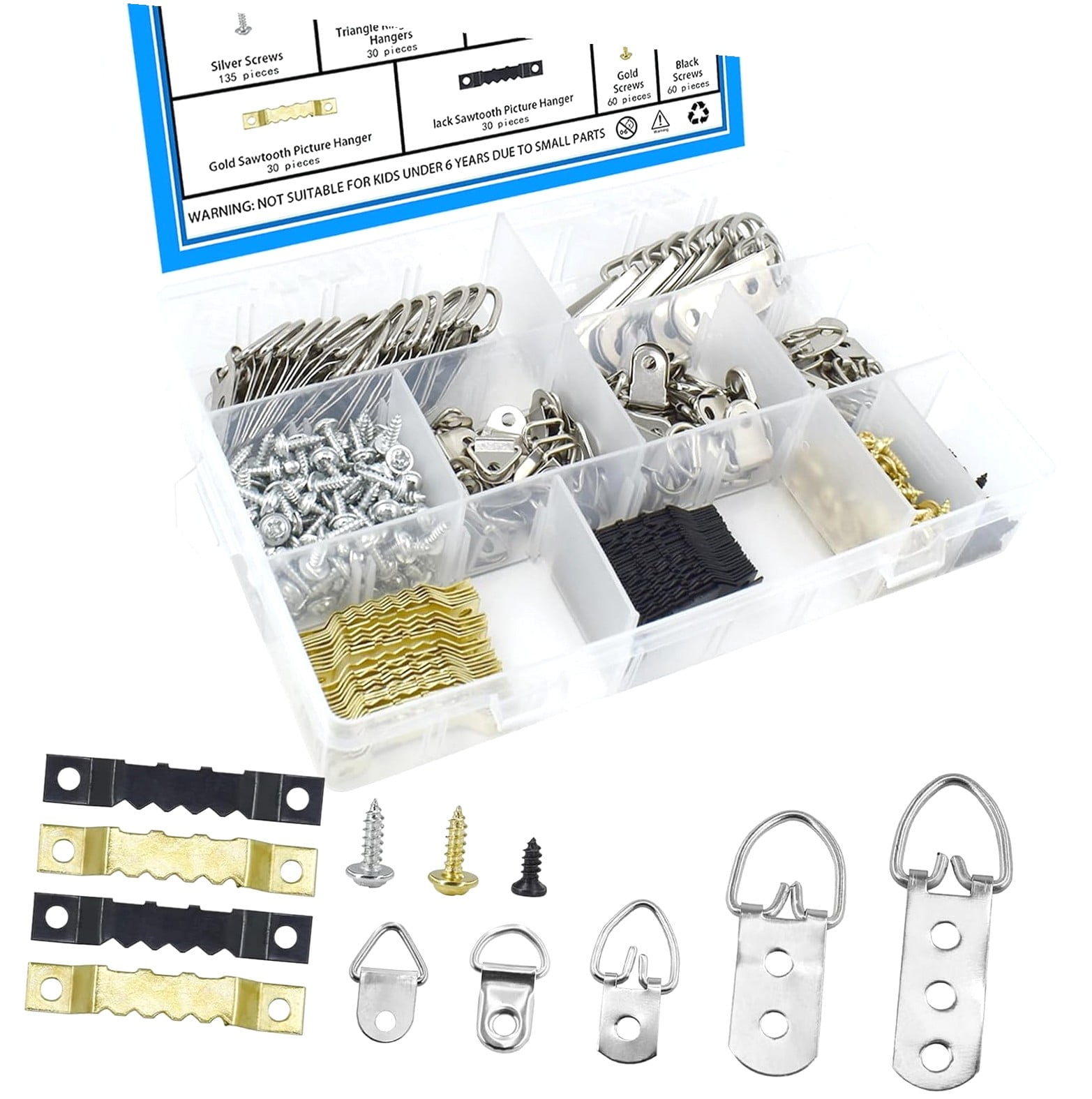 Hotbar 415Pcs Picture Hanging Kit D Hangers and Sawtooth Shape with ...