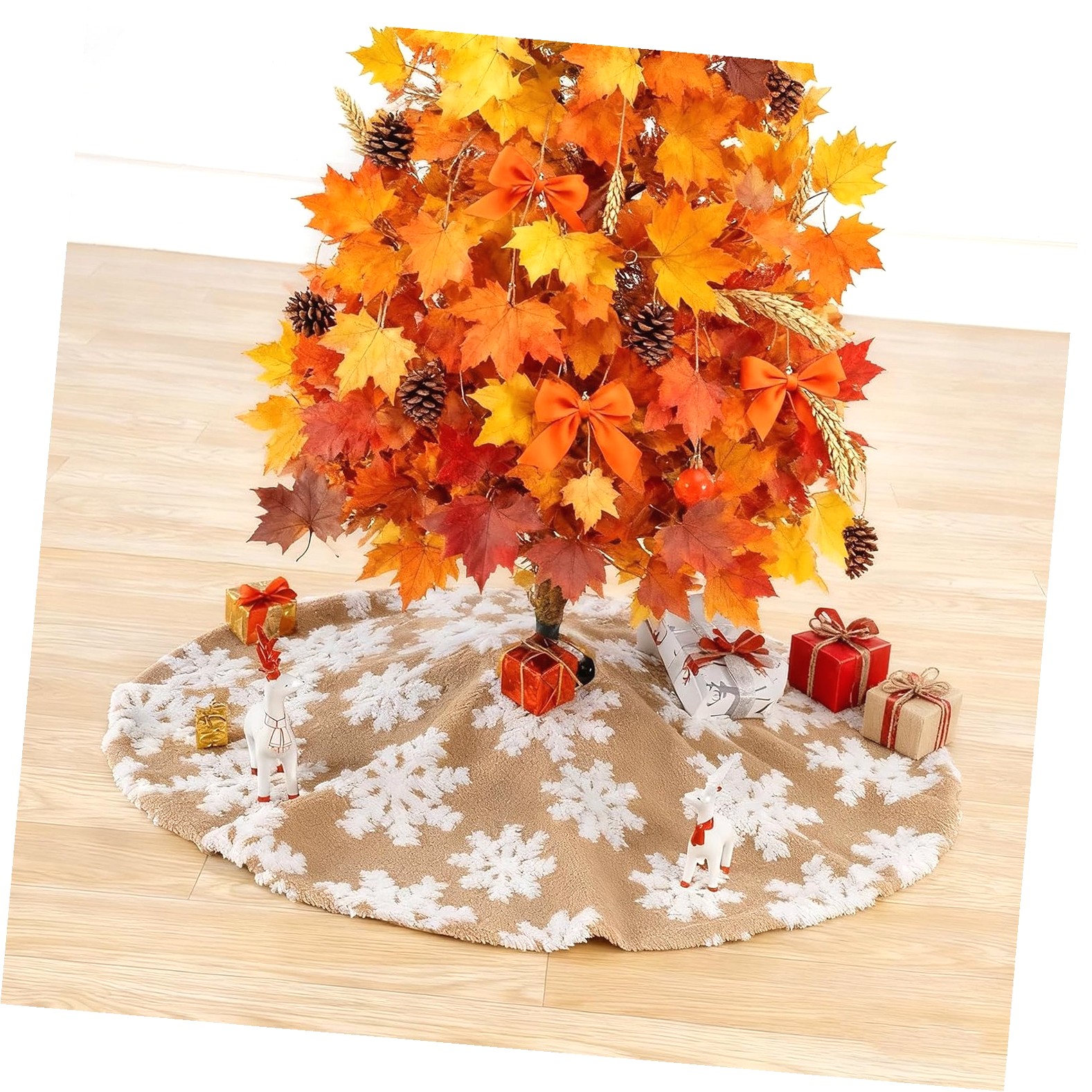 Hotbar 48 Inch Christmas Tree Skirt Khaki Fluffy Skirt Farmhouse Fall ...