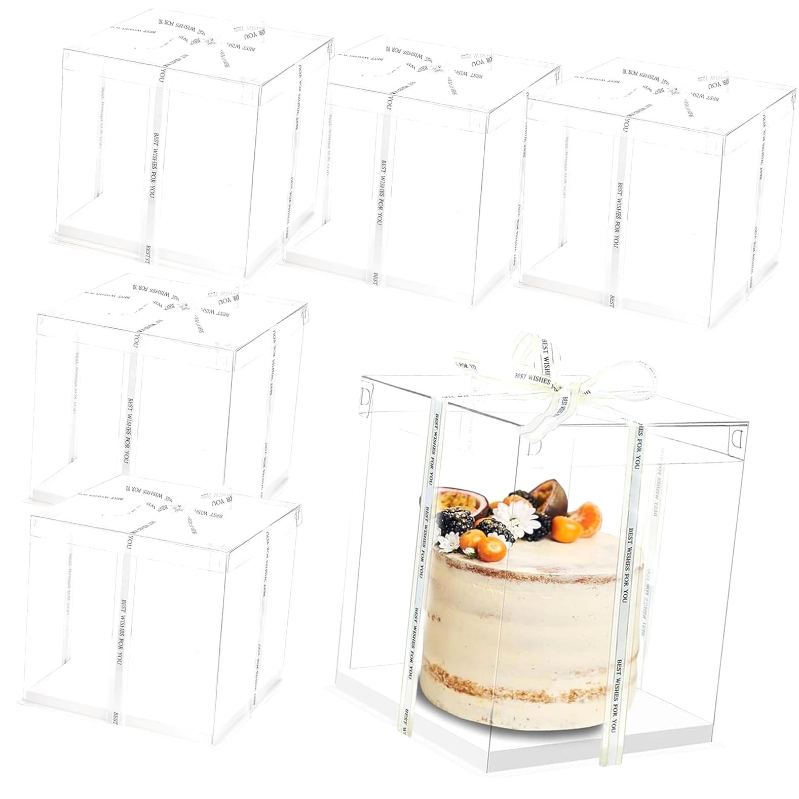 Hotbar 6 Pack Clear Cake Box, 2-Layer Cakes Container with , 10" 10" 9 ...
