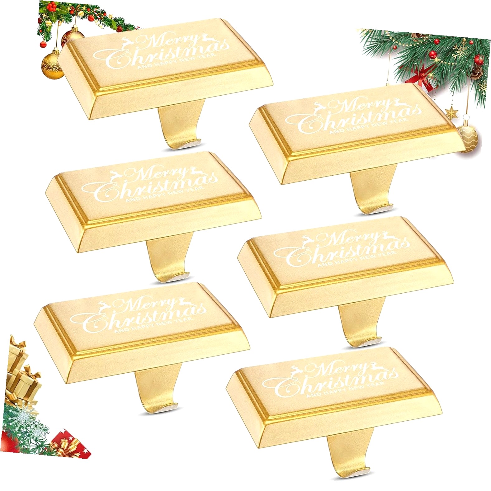 Hotbar 6 Pcs Christmas Stocking Holders Mantle Hanging Weighted Metal ...