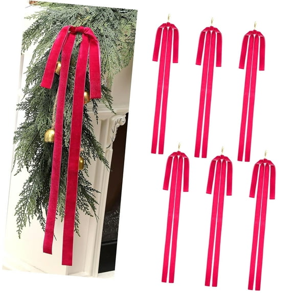 Hotbar 6 Pcs Rose Red Velvet Bows Christmas Tree Decorations 23.5x15.5 ...